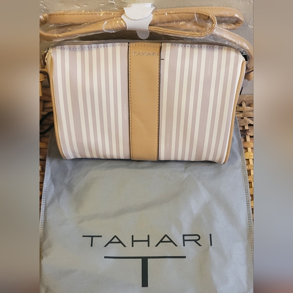 Tahari | Bags | Tahari Vegan Leather Striped Logo Barrel Nwt | Poshmark